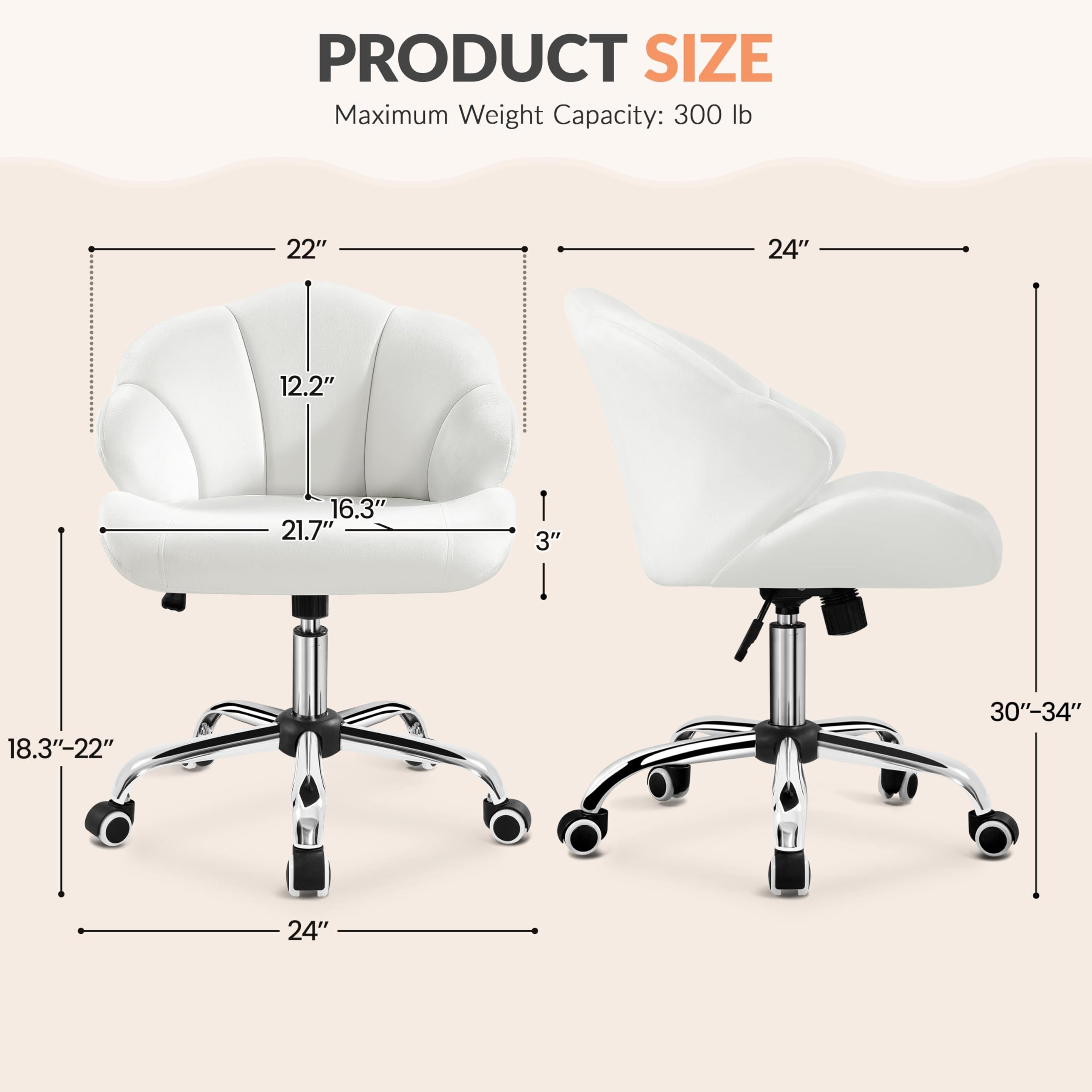 Yaheetech Cute Velvet Desk Chair Home Office Chair Shell-Shaped Back Vanity Chair Modern Swivel Chair with Wheels Adjustable Height for Bedroom White