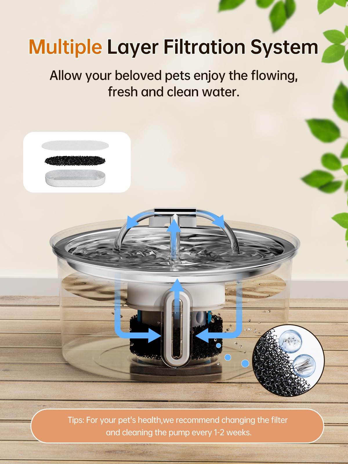 Cat Water Fountain Stainless Steel, 3.2L/108Oz Pet Water Fountain for Drinking, Automatic Metal Dog Water Dispenser Bowl with Quiet Pump, Dual-Stream, Filtration for Cats, Dogs, Multiple Pets Indoor