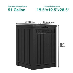 YITAHOME 51 Gallon Resin Package Delivery Box for Outside, Storage Box with Lockable Secure, Resin Deck Box for Porch, Curbside（Black）