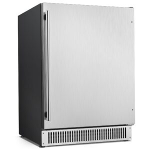 coolski 24 inch beverage refrigerator cooler, stainless steel outdoor refrigerator for 180 cans, built-in and freestanding under counter beverage fridge for patio home kitchen, etl, doe, nsf approved