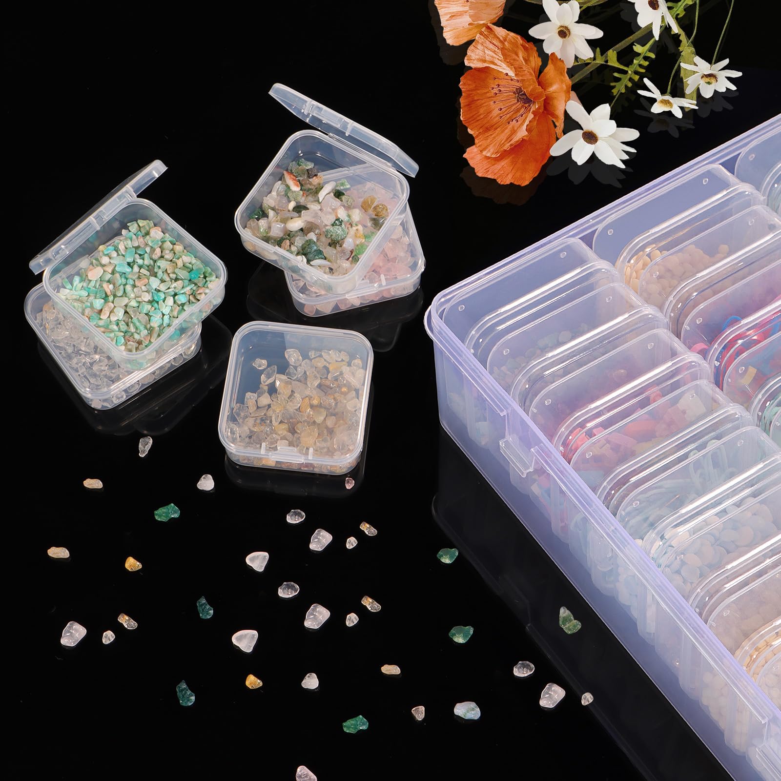 Bead Organizer Box, 30 Pcs Plastic Organizer Box Small Bead Organizer, Craft Storage Containers with 132 Labels, Bead Organizer Box for Beading Supplies and Bracelet