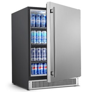 Coolski 24 Inch Beverage Refrigerator Cooler, Stainless Steel Outdoor Refrigerator for 180 Cans, Built-in and Freestanding Under Counter Beverage Fridge for Patio Home Kitchen, ETL, DOE, NSF Approved