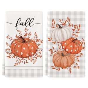 siilues fall kitchen towels 18 x 26 inch set of 2, fall hand towels hello fall decorations for home pumpkin dish towels seasonal thanksgiving decorations for home