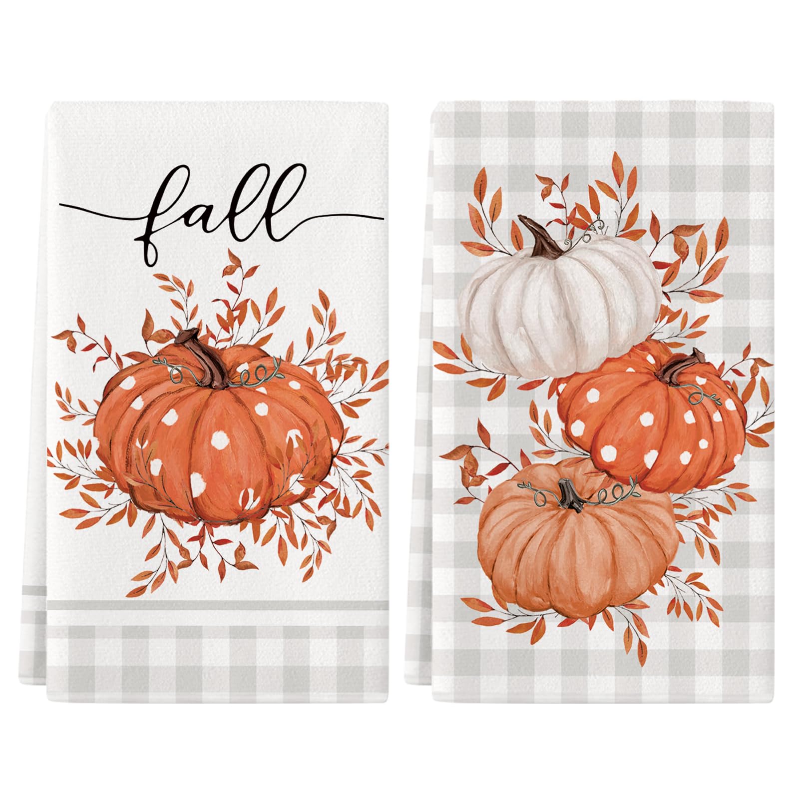 Siilues Fall Kitchen Towels 18 x 26 Inch Set of 2, Fall Hand Towels Hello Fall Decorations for Home Pumpkin Dish Towels Seasonal Thanksgiving Decorations for Home