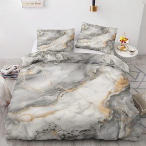 grey marble duvet cover full size, super soft microfiber washed, marble abstract comforter cover, bedding set with zipper closure, 3 pieces, 1 duvet cover 80”x90” & 2 pillow shams (no comforter)