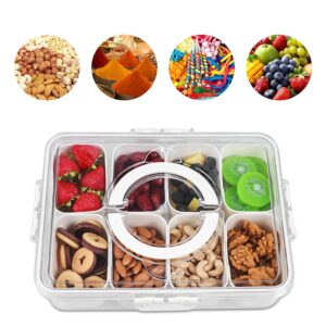 snackle box container, divided serving tray with lid and handle snack box, snack box container that use at picnic, snack containers for meal prep, portable 8 part snackle box charcuterie container