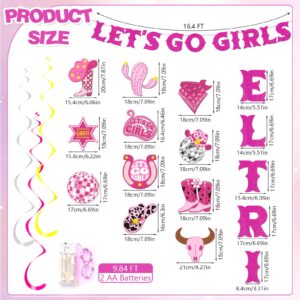 Epakh 35 Pcs Let's Go Girls Cowgirl Party Decorations Pink Western Birthday Decors Disco Bachelorette Party Bridal Shower Supplies Include Let's Go Girls Banner Hanging Swirls Lights for Women Girls