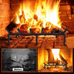 20 Inch Fireplace Grate with Ember Retainer,Cast Iron Fireplace Log Grate,Fireplace Log Holder,Heavy Duty Solid Steel Fireplace Wood Holder,Wood Stove Wrought Rack for Indoor Hearth Outdoor Fireplace