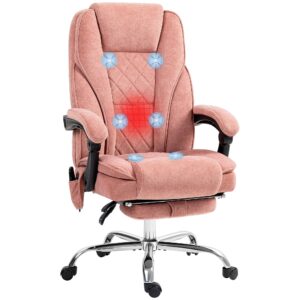 vinsetto massage office chair with foot rest, executive office chair with 6 vibration point and heat, reclining computer chair, swivel desk chair, adjustable height, pink