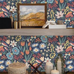 Orainege Floral Wallpaper Peel and Stick Wallpaper Boho Flower Contact Paper 15.7inx118.1in Self Adhesive Wallpaper for Bedroom Bathroom Cabinets Decor Vinyl Roll Removable