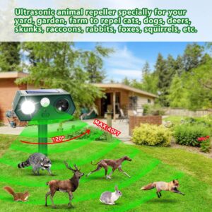 2 Pack Solar Ultrasonic Animal Repellent 2024 Outdoor Cat Deterremt Waterproof Devices with Flash Light Motion Sensor to Keep Cat Deer Squirrel Raccoon Rabbit Skunk Bunny Dog Fox Out of Yard Garden