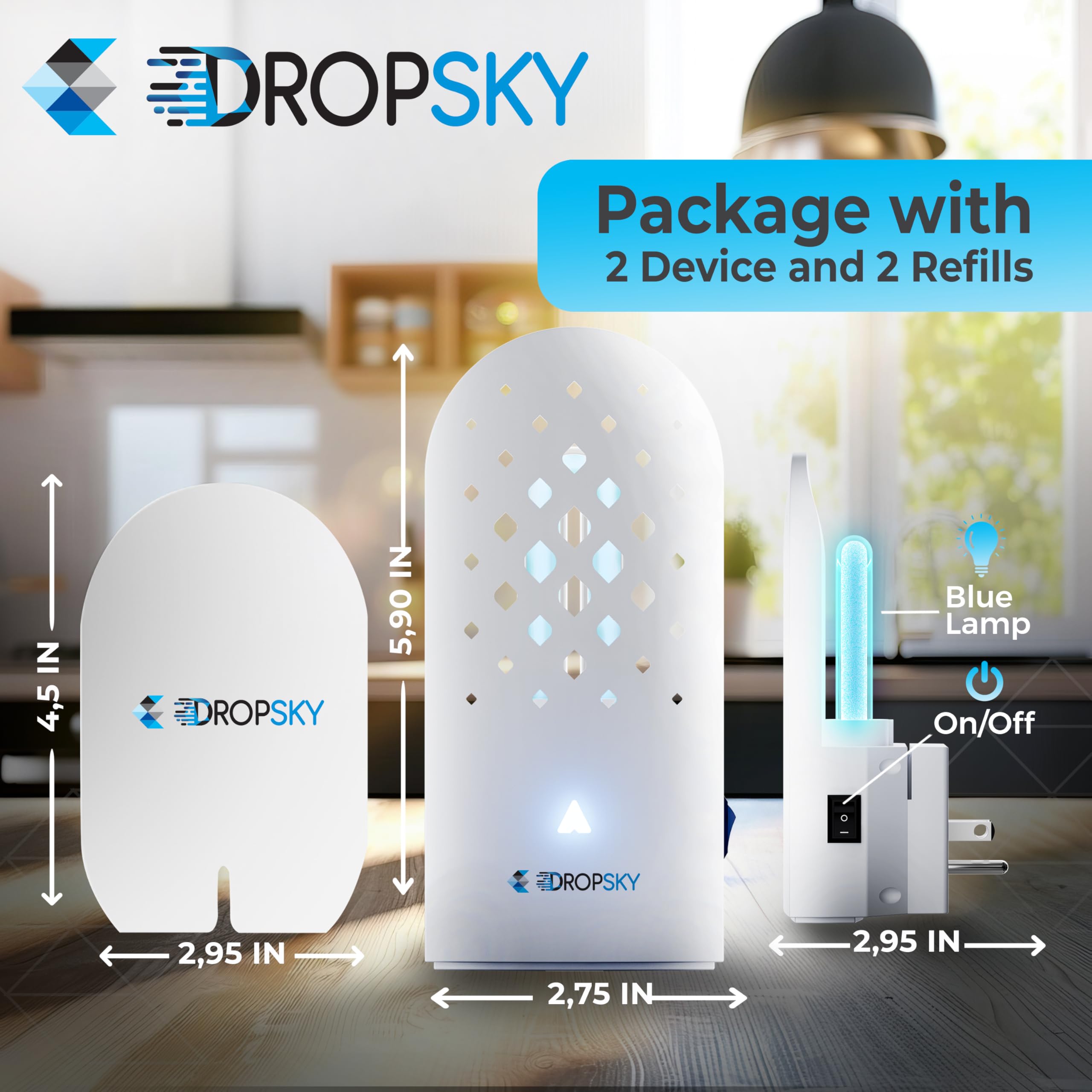 Dropsky Indoor Flying Insect Trap - Plug-in Bug Light Trap for Fruit Flies, Gnats and Houseflies - Odorless and Mess Free (2 Traps + 2 Glue Cards)