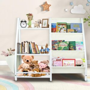 kids bookshelf and toy organizer, 3 tier book shelf for kids rooms with anti-tip straps and non-slip feet, eco-safe kids bookcase for playroom, bedroom, living room, nursery, school 29.5'' h (white)