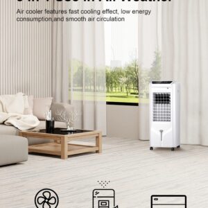 Uthfy Portable Air Conditioners, 32" Swamp Cooler Evaporative Air Cooler with 4.2 Gal Tank, Remote, 120° Oscillation Cooling Fan with 3 Speeds, 12H Timer, 3 In 1 Tower Fan thats Blow Cold Air for Room