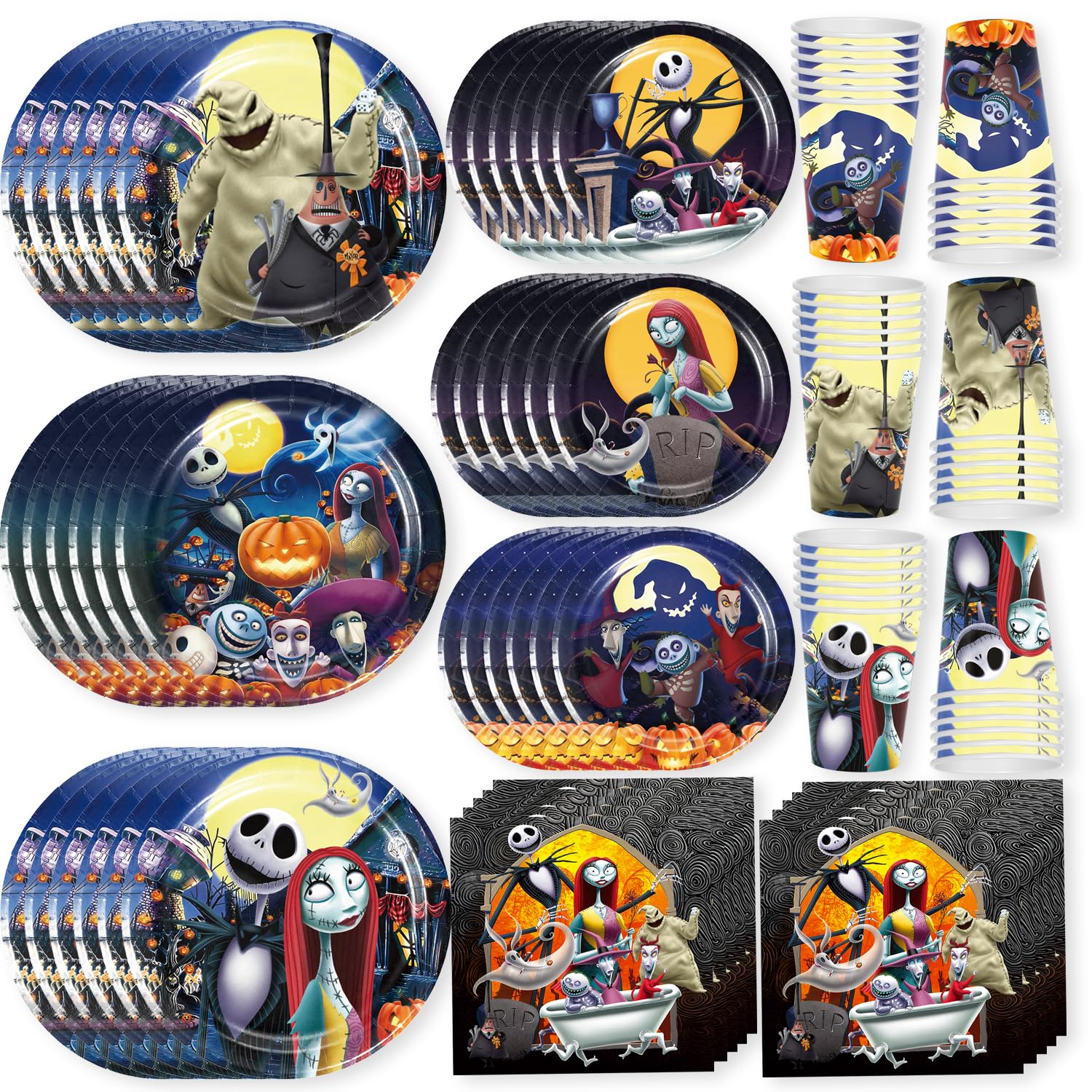 Nightmare Before Christmas Party Supplies Disposable Halloween Plates and Napkins Cups for Nightmare Before Christmas Birthday Decorations for Halloween Party Supplies, Serve 30