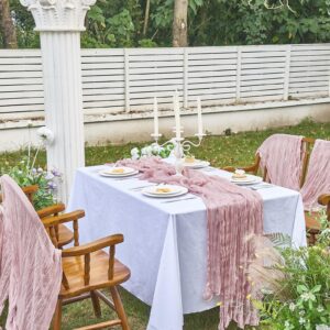 IVAPUPU 2 Pcs Cheesecloth Table Runner - 10ft Dusty Pink Boho Gauze Cheese Cloth Table Runner for Baby Shower Decoration Wedding Party Summer Garden Farmhouse Table Runner