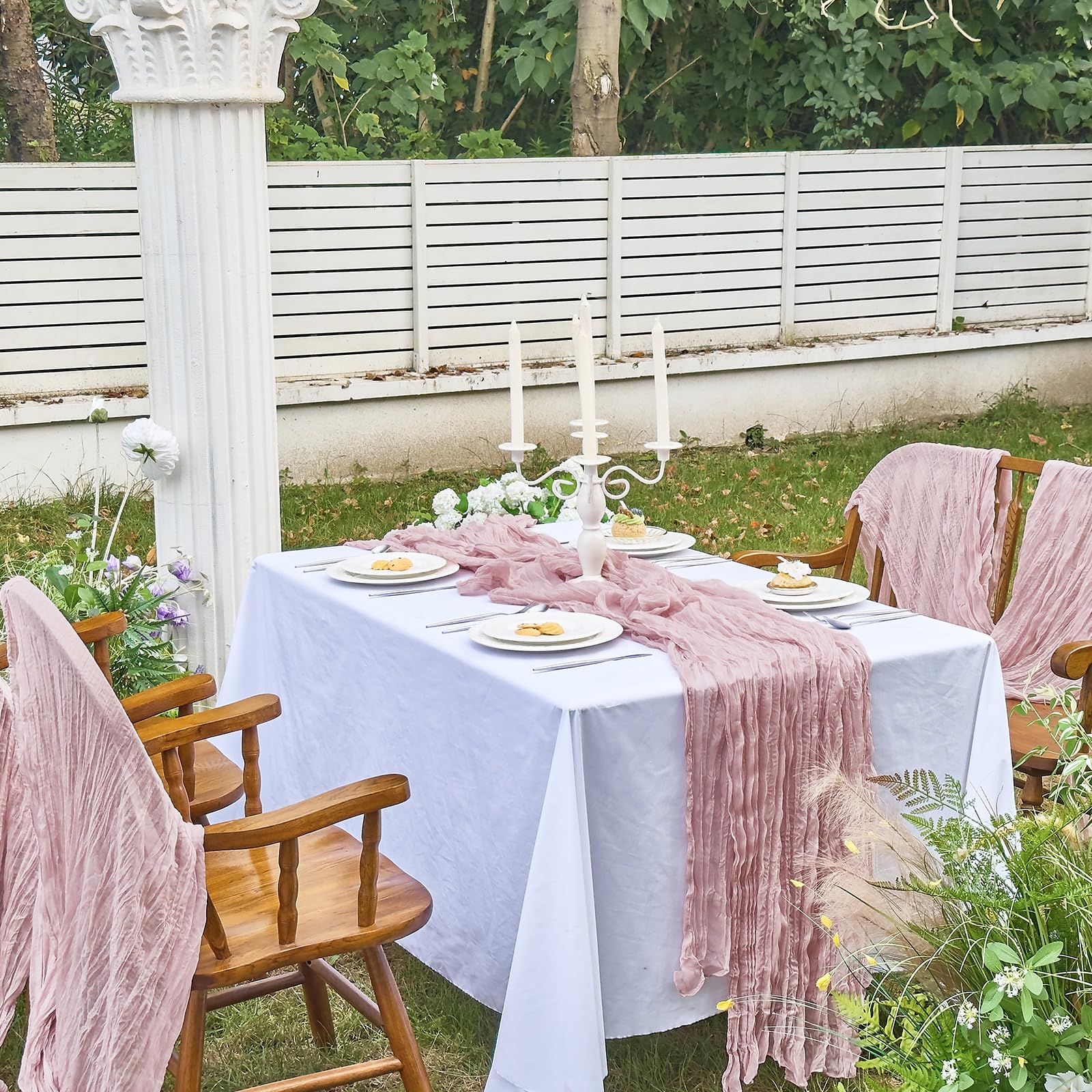 IVAPUPU 2 Pcs Cheesecloth Table Runner - 10ft Dusty Pink Boho Gauze Cheese Cloth Table Runner for Baby Shower Decoration Wedding Party Summer Garden Farmhouse Table Runner