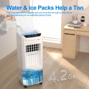 Uthfy Portable Air Conditioners, 32" Swamp Cooler Evaporative Air Cooler with 4.2 Gal Tank, Remote, 120° Oscillation Cooling Fan with 3 Speeds, 12H Timer, 3 In 1 Tower Fan thats Blow Cold Air for Room