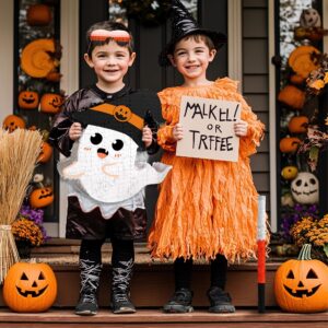 MUWOOB Halloween Ghost Pinata, Halloween Piñata with 100 pcs Halloween Tattoos, Stick Blindfold and Confetti, Cute Halloween Birthday Pinata Party Games Decorations for Kids Adults (Ghost with Hat)