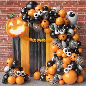 halloween balloon garland arch kit with 5 12 18 inches black orange confetti eyeballs balloons pumpkin foil balloons for baby shower birthday foil fringe curtains decorations halloween party supplies