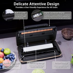 95kpa Commercial Vacuum Sealer Machine,Full Automatic Food Sealer, With 10-in-1 Functions,Easy-Lock Handle, Double Heat Seal,Vacuum Sealer for food With Bags Storage, Built-in Cutter,Progress Display