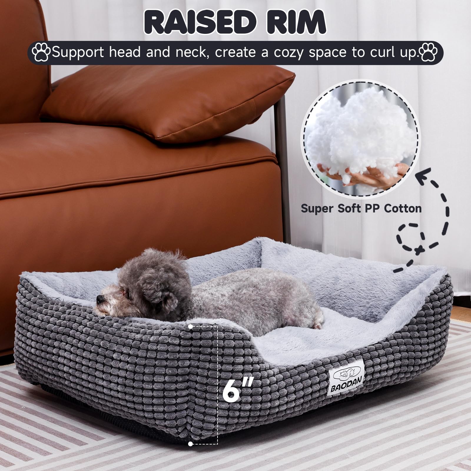 Baodan Dog Bed for Small Dogs, Small Cat Beds for Indoor Cats, Extra Soft Washable Dog Beds, Nonskid Bottom Calming Puppy Beds for Puppy and Kitten, Grey, 20 inches