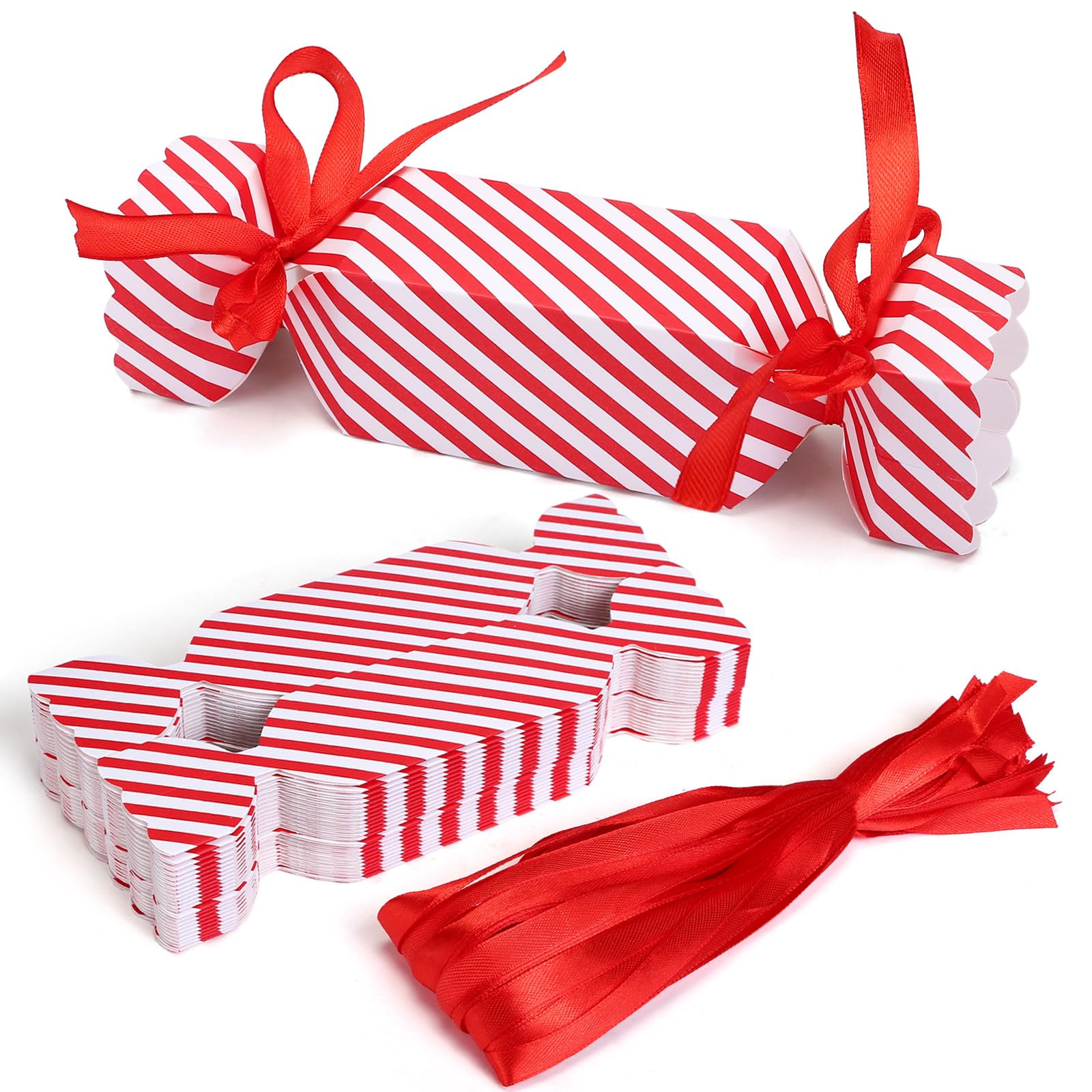 LEMESO 24PCS Christmas Candy Boxes, Xmas Paper Boxes with Ribbon Candy for Sweets, Chocolate, Decoration Gift Boxes Party Favor Boxes for Xmas, Wedding Party Wrap Bag