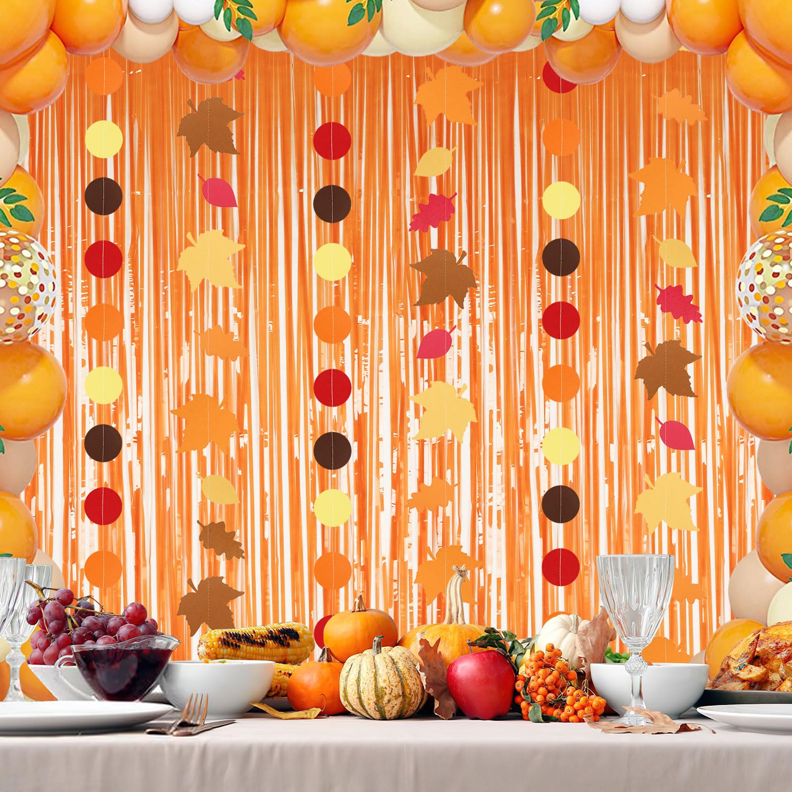 JULMELON 4 Pieces Fall Party Decorations Set Autumn Birthday Foil Fringe Backdrop Curtain for Thanksgiving Party Decoration Banner Backdrop Hanging Decor Birthday Wedding Baby Shower