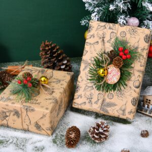 Titiweet Vintage Christmas Wrapping Paper Roll - Mini Roll 17" X 120" Kraft Christmas Wrapping Paper, 3 Rolls Aesthetic Christmas Wrapping Paper(Vintage Christmas)