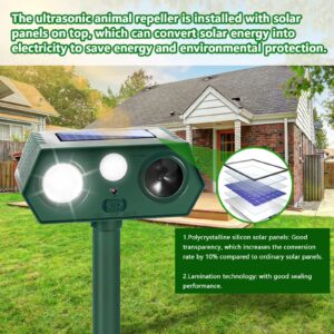 2 Pack Solar Ultrasonic Animal Repellent 2024 Outdoor Cat Deterremt Waterproof Devices with Flash Light Motion Sensor to Keep Cat Deer Squirrel Raccoon Rabbit Skunk Bunny Dog Fox Out of Yard Garden