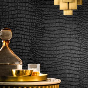 fititem black wallpaper peel and stick wallpaper 118”×17.3” black contact paper for cabinets removable textured wallpaper modern crocodile self adhesive wallpaper bedroom bathroom wallpaper waterproof