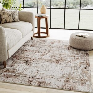 purecozy modern brown area rug 4x6 machine washable living room rug kitchen mat non slip entryway rug indoor accent rug abstract distressed throw rug for dining room bathroom