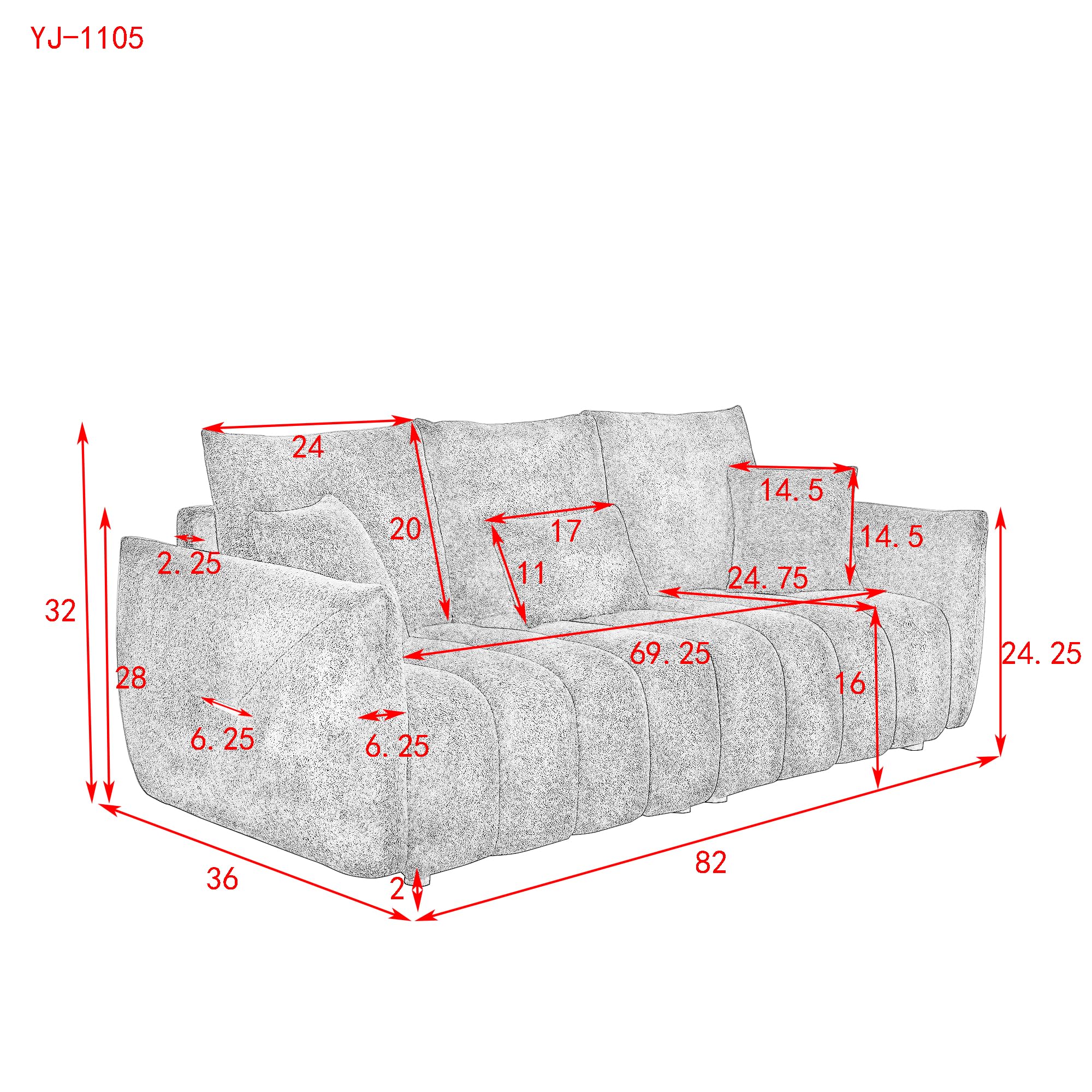 FIVESHOW 82" Premium Teddy Fabric Sofa with 3 Back Pillows and 3 Back Cushions Solid Wood Frame 3-Seater Sofa, Oversized Upholstered Chair for Living Room, Bedroom, Apartment and Office