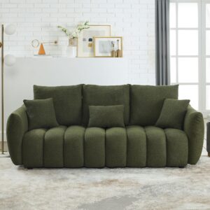 FIVESHOW 82" Premium Teddy Fabric Sofa with 3 Back Pillows and 3 Back Cushions Solid Wood Frame 3-Seater Sofa, Oversized Upholstered Chair for Living Room, Bedroom, Apartment and Office