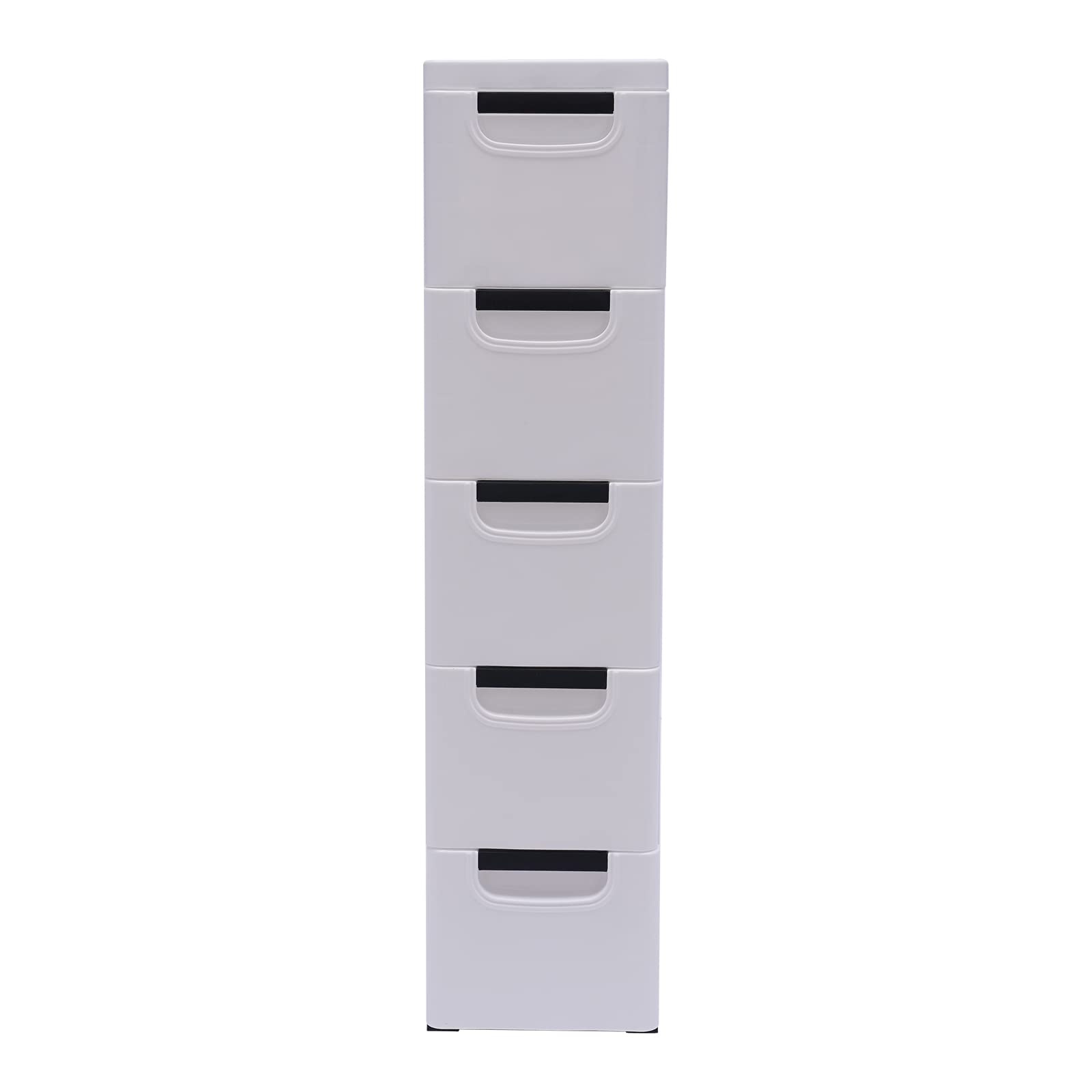 5 Drawers Narrow Slim Plastic Storage Cabinet,Storage Drawer with 4 Wheels,5 Tier Drawers Dresser,White