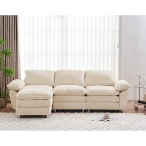 101.6" Small Modular sectional Sofa,Living Room Comfort Cloud Couch sectional, Modern Dark 3-Seater Cloud Sofa，Modular Sofa with Ottoman，Comfortable upholstered Furniture. for Apartment Office(White)