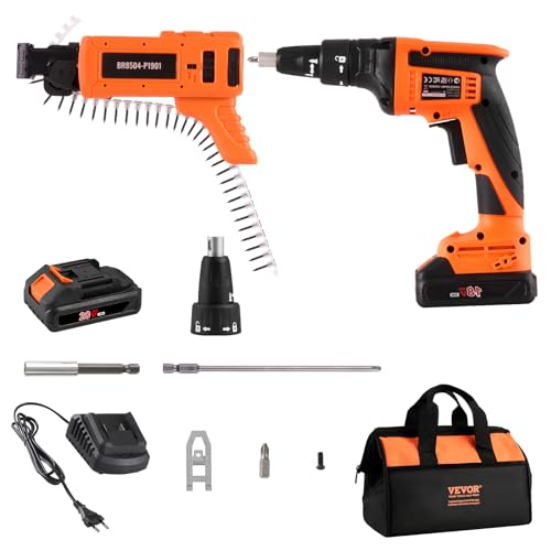 VEVOR Drywall Screw Gun Auto-Feed, 20V Max Collated Drywall Screwgun, 4200RPM Brushless Cordless Drywall Gun Kit with 2 Battery Packs, Belt Clip, Charger, Tool Bag, Screw Length and Depth Adjustable