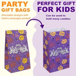 Halloween Candy Bags Party Favors - 24pcs Halloween Trick or Treat Goody Bag Gift Treat Bags with 24 Pcs Halloween Stickers, Halloween Bags Party Supplies Small Gift Bags for Kids Girls Child Boys