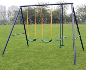 prime metal swing set outdoor with glider, 3 seats, durable steel and plastic construction for kids, toddlers, children easy assembly