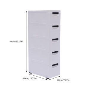 5 Drawers Narrow Slim Plastic Storage Cabinet,Storage Drawer with 4 Wheels,5 Tier Drawers Dresser,White