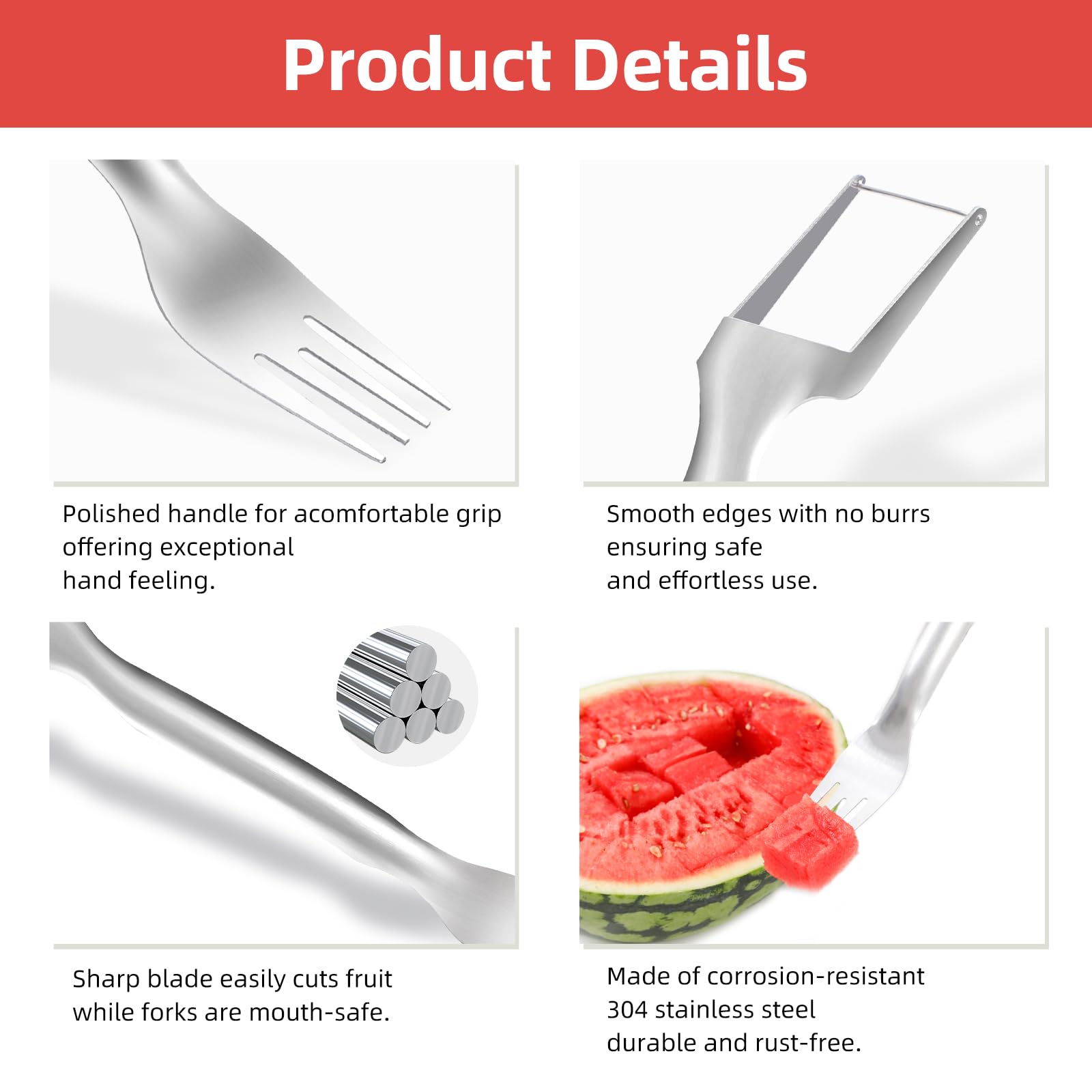 2-in-1 Stainless Steel Watermelon Fork Slicer Cutter - 2PC Double Pack, 2024 Upgrade, Dual Head Fruit Fork Slicer for Effortless Summer Fruit Cutting at Home, Parties, and Camping