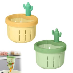 2pcs cactus kitchen sink drain strainer,press automatic dumping basket cactus sink strainer,upgrade multifunctional cactus sink filter net lifting basket,kitchen sink drain strainer.(green+yellow).