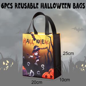 ZJHiome Halloween Trick or Treat Bags,6Pcs Halloween Bags with Handles,Non-Woven Reusable Tote Candy Bags for Halloween Party Supplies