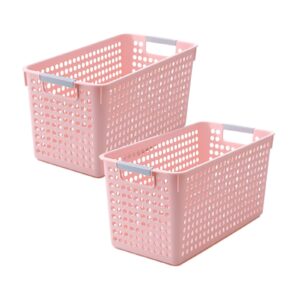 laundry basket with silvery handle, lightweight laundry hamper, 2 bushels, plastic laundry basket for closet, dorm, laundry room, bedroom, large laundry basket, home closet clothes basket (pink)