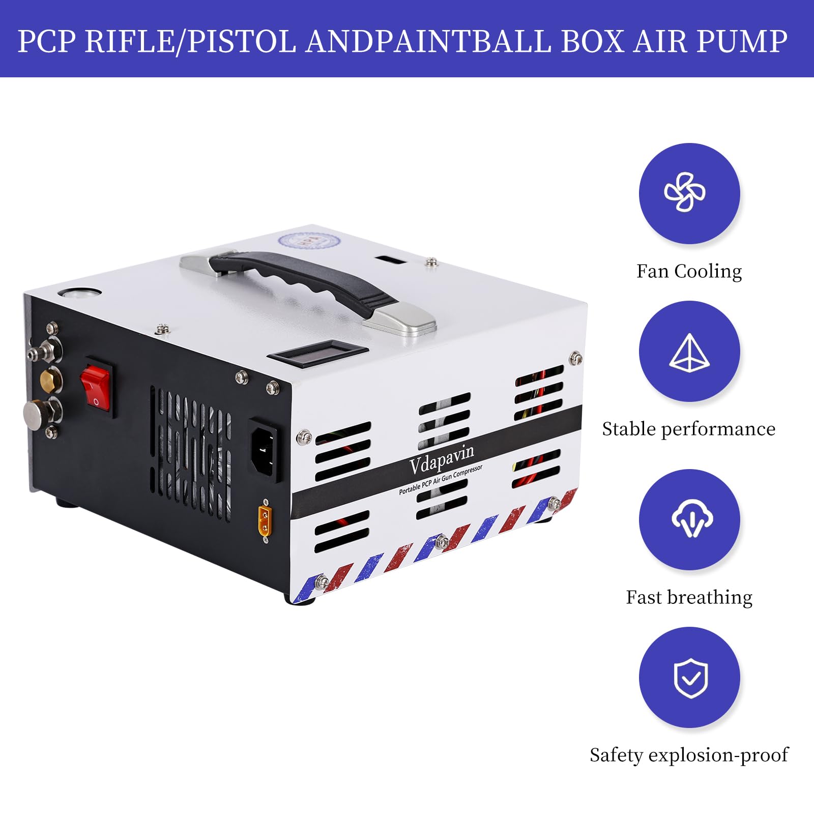 Pcp Air Compressor With Built-In Power Adapter,Oil/Water Free,Compact And Portable,4500psi/30mpa, Powered By 110v /220v Ac Or 12v Dc,Air Gun And Paintball/Scuba Tank Compressor Pump