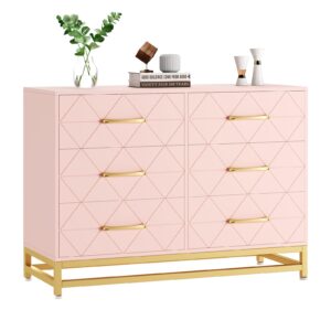 garveehome dresser for bedroom with 6 drawer double dressers, modern wooden dresser chest, beside table for closet, nursery, living room, pink