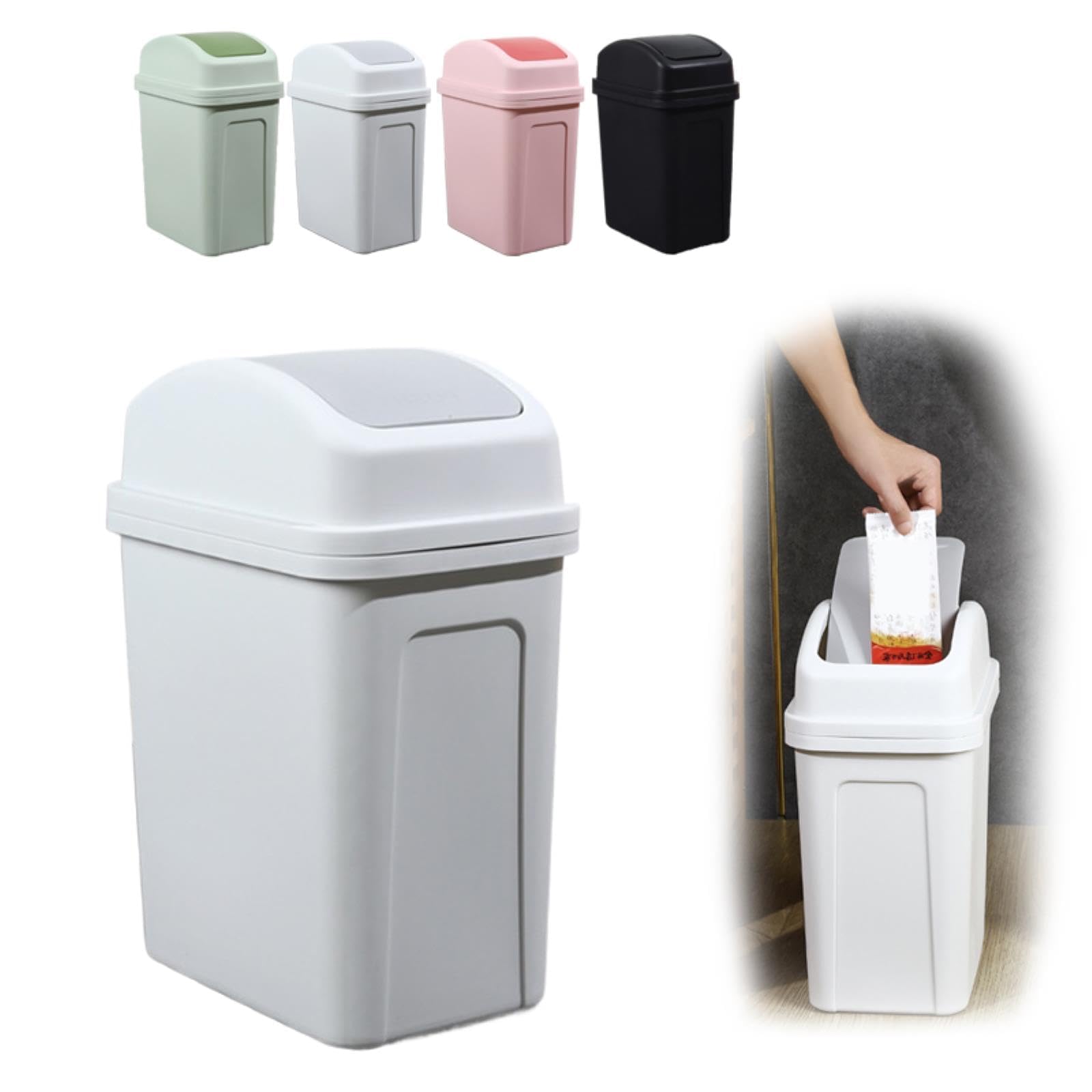 HEALT 4 Gallon Kitchen Trash Can with Swing-top Lid, 2024 Upgraded Plastic Swing Top Garbage Bin for Kitchen, Office, Toilets (Gray)