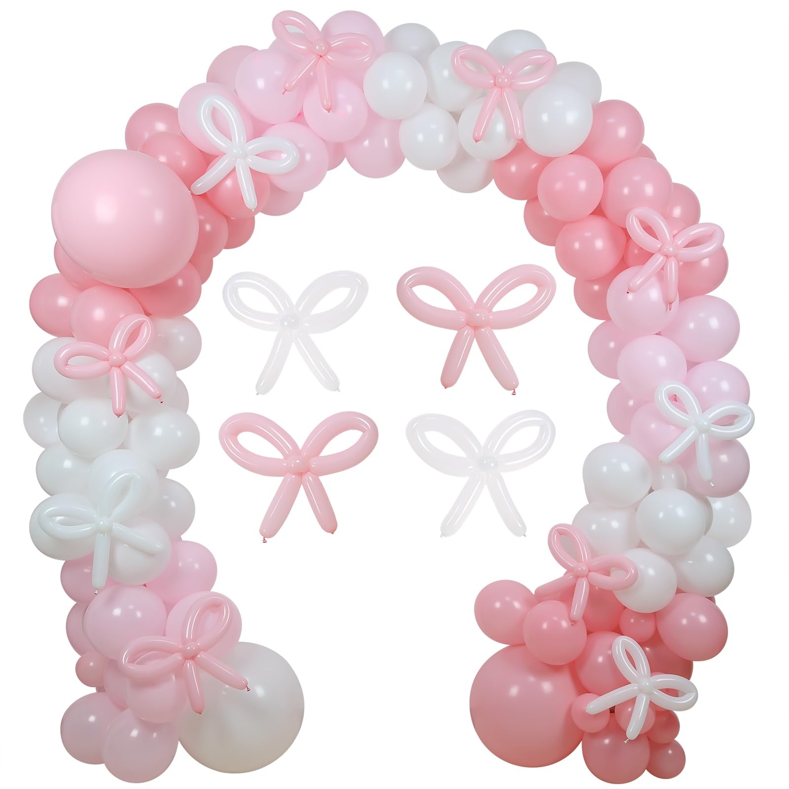 Pink and White Balloon Arch Garland Kit, 18" 10" 5" Pink Bow Balloon Arch with White Pink Bow Balloons for Girls Birthday Party Decorations Baby Shower Bachelorette Bow Theme Party Supplies