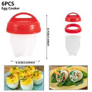 6 PCS Eggs Cooker, Silicone Egg Boil, Hard Boiled Eggs without the Shell, Non-stick Egg Boiler Poachers Egg Holder Cups Fast Cooking Breakfast Sandwiches Kitchen Gadget Tool for Egg Making