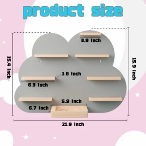 LUPWNEKA Cloud Tonie Shelf for Toniebox Storage - Unique Floating Magnetic Wall Shelf for 16-26 Tonie Figures,Grey Beech Wood Display Tonie Shelf for Children Kids, Nursery Room